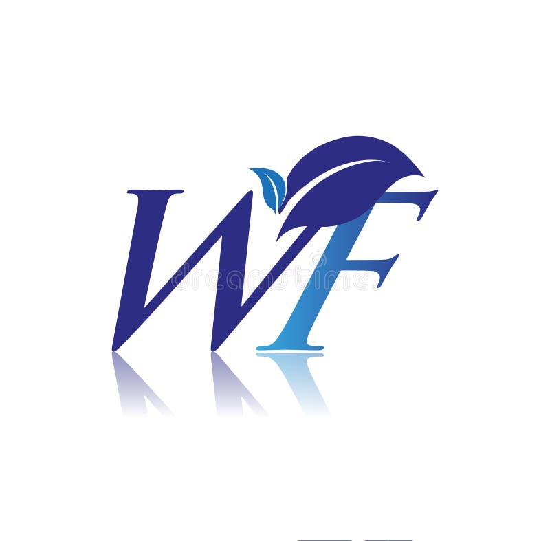 Initial Letter WF with Leaf Logo, Colored Blue Nature and Environment ...