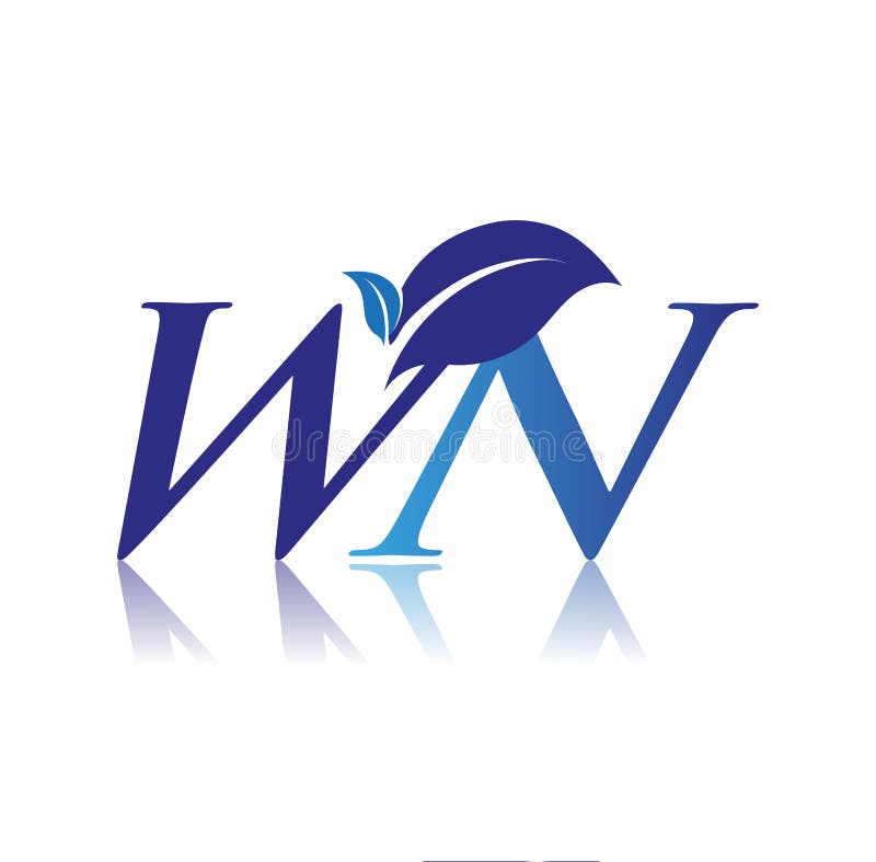 Initial Letter WN with Leaf Logo, Colored Blue Nature and Environment ...