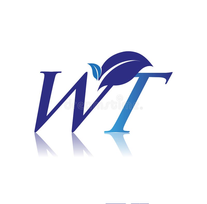 Initial Letter WT with Leaf Logo, Colored Blue Nature and Environment ...