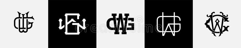 Initial Letters GW Monogram Logo Design Bundle Stock Vector ...