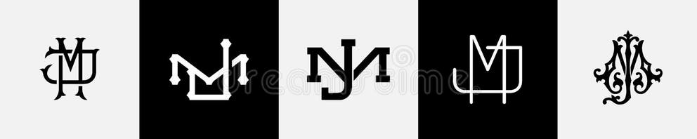 Initial Letters JM Monogram Logo Design Bundle Stock Vector ...