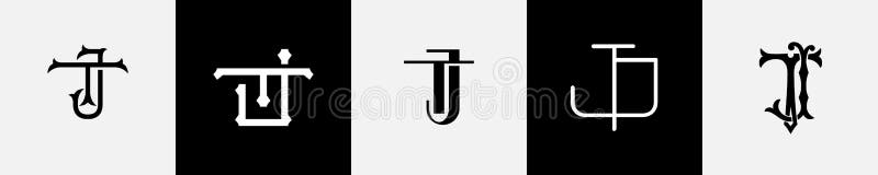 Initial Letters JT Monogram Logo Design Bundle Stock Vector ...