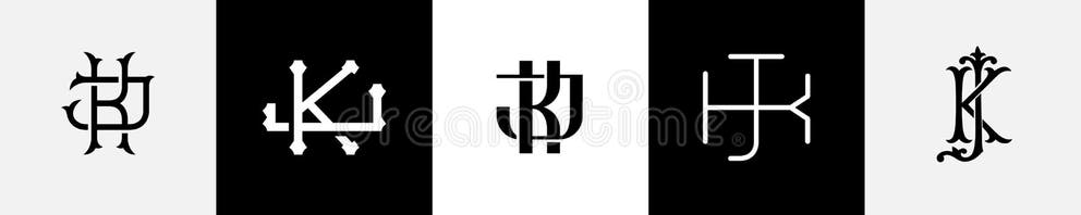 Initial Letters KJ Monogram Logo Design Bundle Stock Vector ...