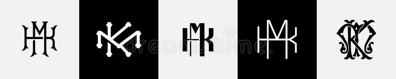 Initial Letters KM Monogram Logo Design Bundle Stock Vector ...