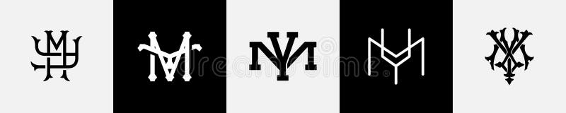 Initial Letters MY Monogram Logo Design Bundle Stock Vector ...