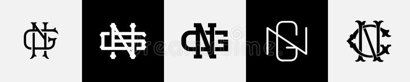 Initial Letters NG Monogram Logo Design Bundle Stock Vector ...