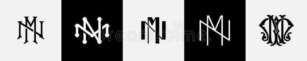 Initial Letters NM Monogram Logo Design Bundle Stock Vector ...