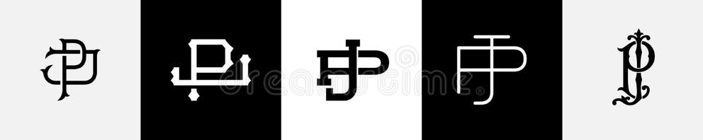 Initial Letters PJ Monogram Logo Design Bundle Stock Vector ...