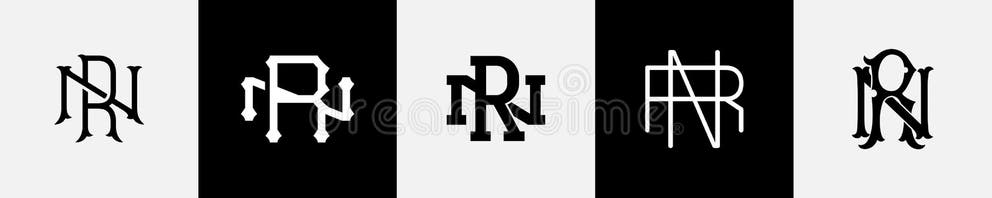 Initial Letters RN Monogram Logo Design Bundle Stock Vector ...