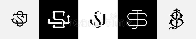 Initial Letters SJ Monogram Logo Design Bundle Stock Vector ...