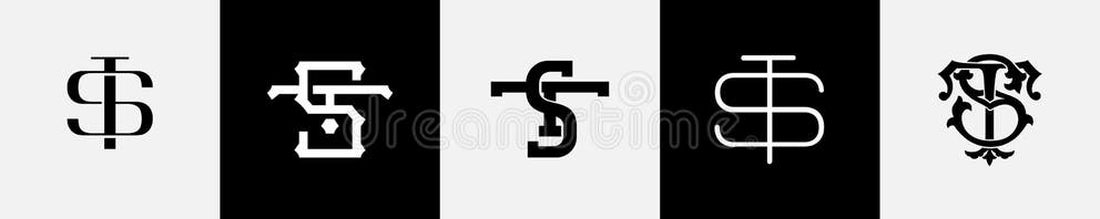 Initial Letters ST Monogram Logo Design Bundle Stock Vector ...
