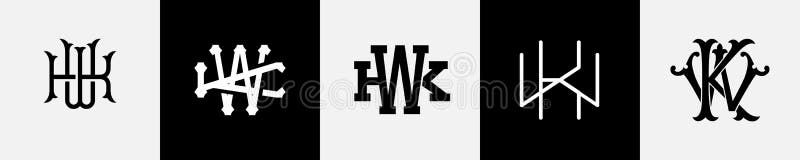 Initial Letters WK Monogram Logo Design Bundle Stock Vector ...