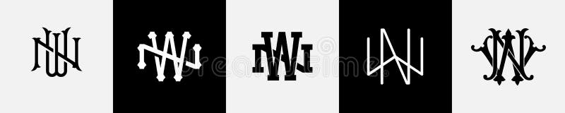 Initial Letters WN Monogram Logo Design Bundle Stock Vector ...