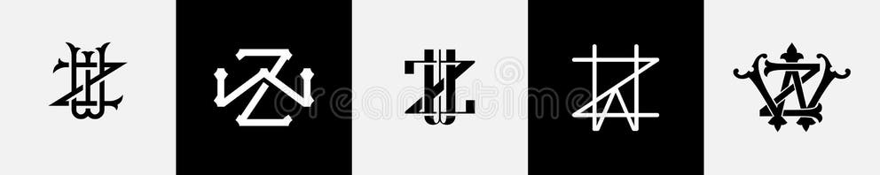 Initial Letters ZW Monogram Logo Design Bundle Stock Vector ...