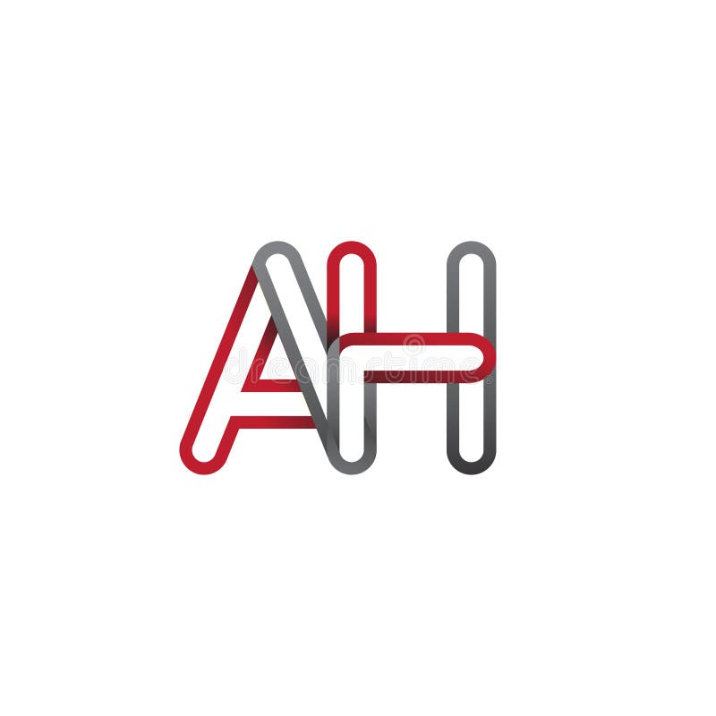 Initial Logo Letter AH, Linked Outline Red and Grey Colored, Rounded ...