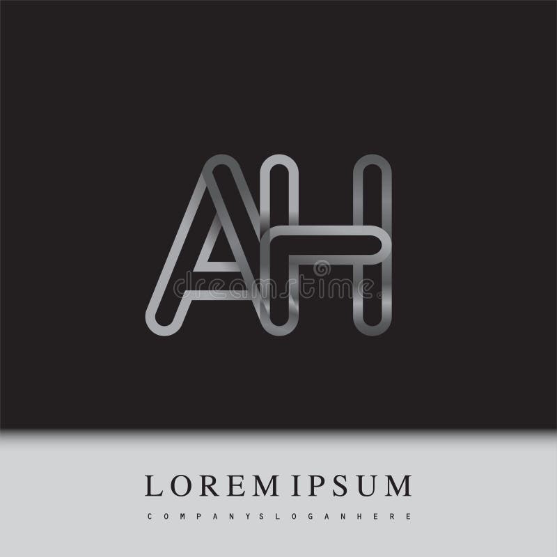 Initial Logo Letter AH, Linked Outline Silver Colored, Rounded Logotype ...