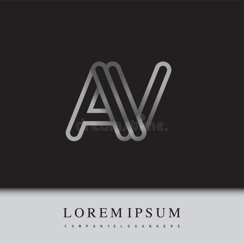 Initial Logo Letter AV, Linked Outline Silver Colored, Rounded Logotype ...
