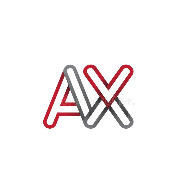 Initial Logo Letter AX, Linked Outline Red and Grey Colored, Rounded ...