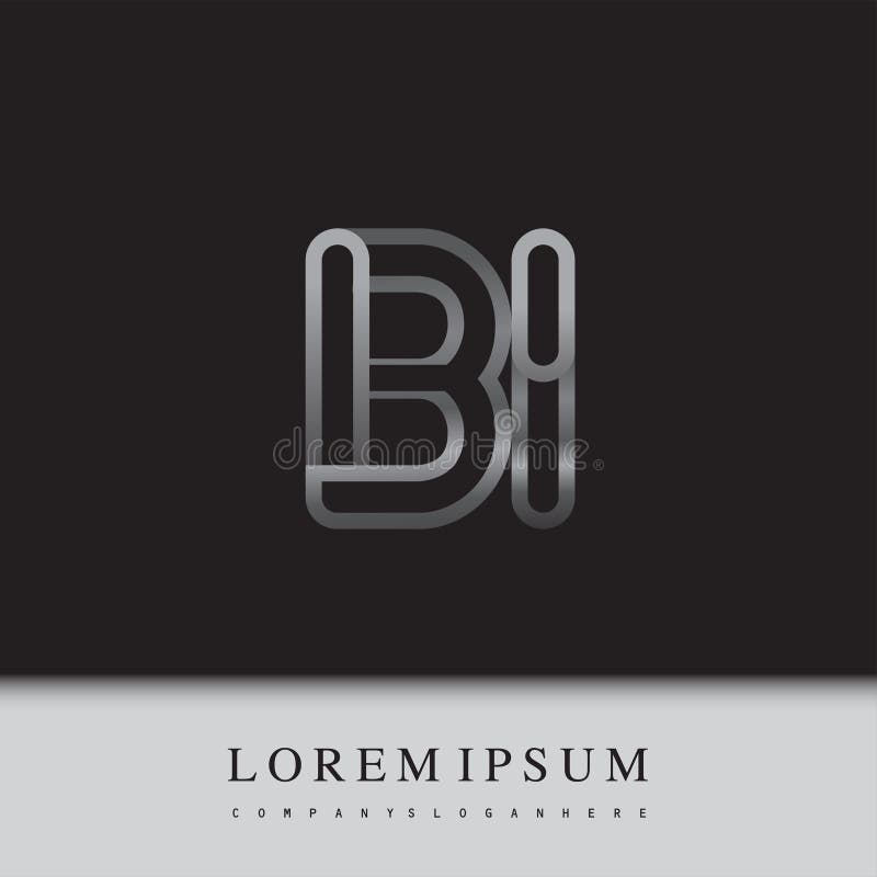 Initial Logo Letter BI, Linked Outline Silver Colored, Rounded Logotype ...
