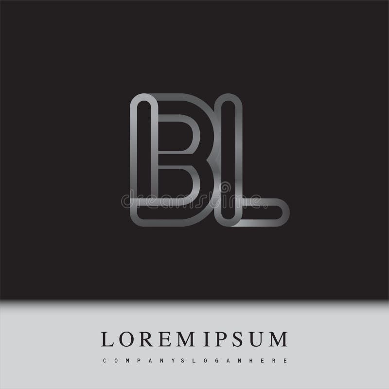 Initial Logo Letter BL, Linked Outline Silver Colored, Rounded Logotype ...