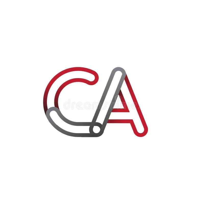 Initial Logo Letter CA, Linked Outline Red and Grey Colored, Rounded ...