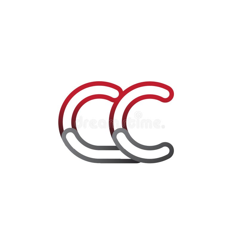 Initial Logo Letter CC, Linked Outline Red and Grey Colored, Rounded ...
