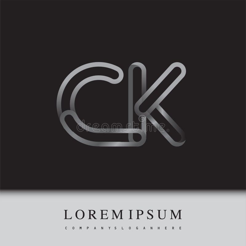 Initial Logo Letter CK, Linked Outline Silver Colored, Rounded Logotype ...