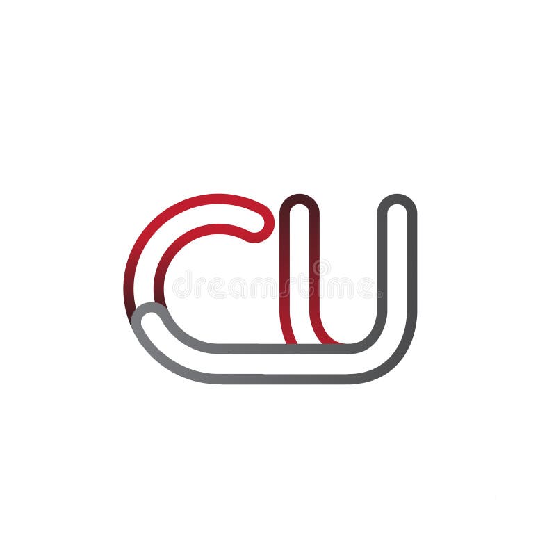 Initial Logo Letter CU, Linked Outline Red and Grey Colored, Rounded ...