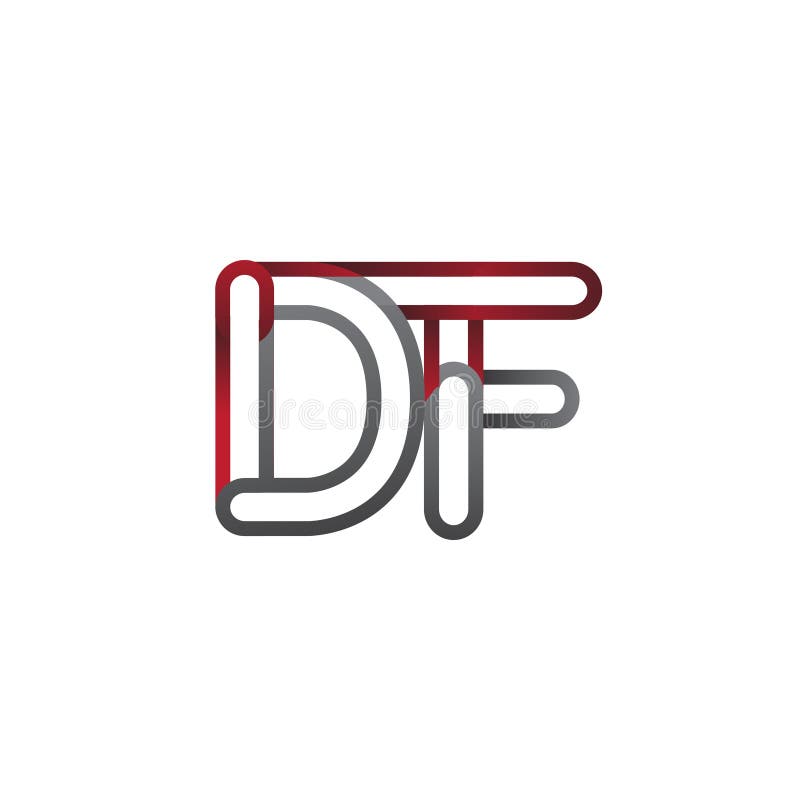 Initial Logo Letter DF, Linked Outline Red and Grey Colored, Rounded ...