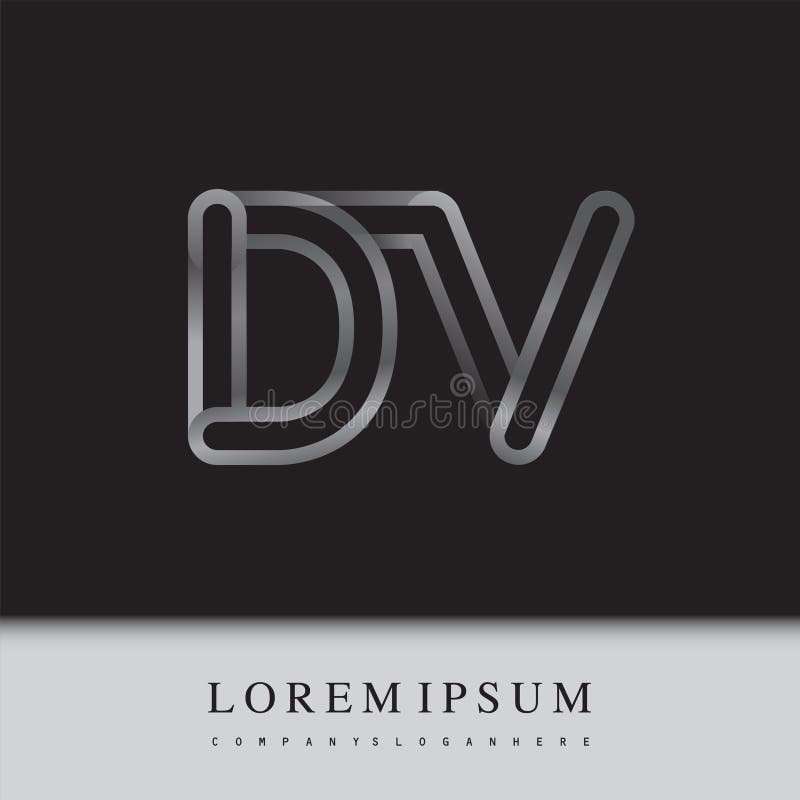Initial Logo Letter DV, Linked Outline Silver Colored, Rounded Logotype ...