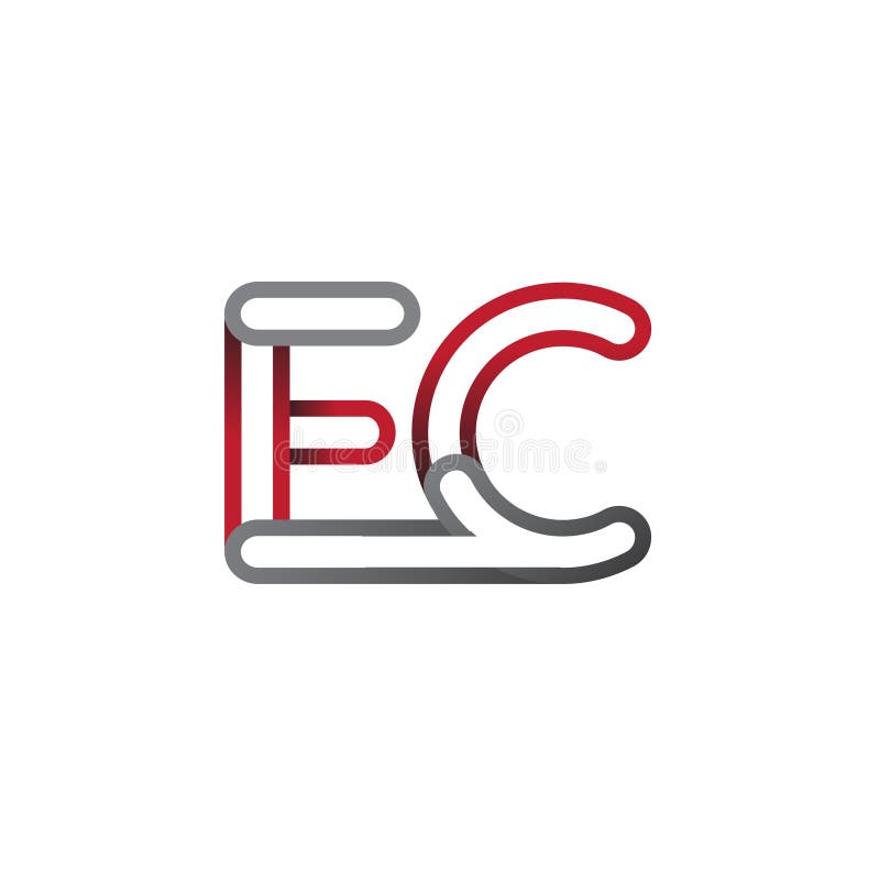 Initial Logo Letter EC, Linked Outline Red and Grey Colored, Rounded ...