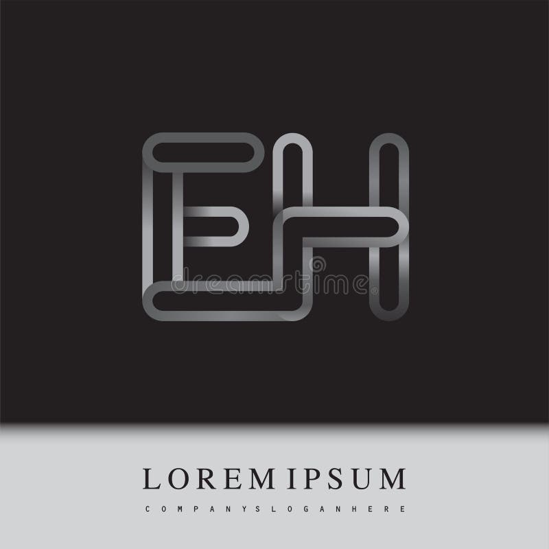 Initial Logo Letter EH, Linked Outline Silver Colored, Rounded Logotype ...