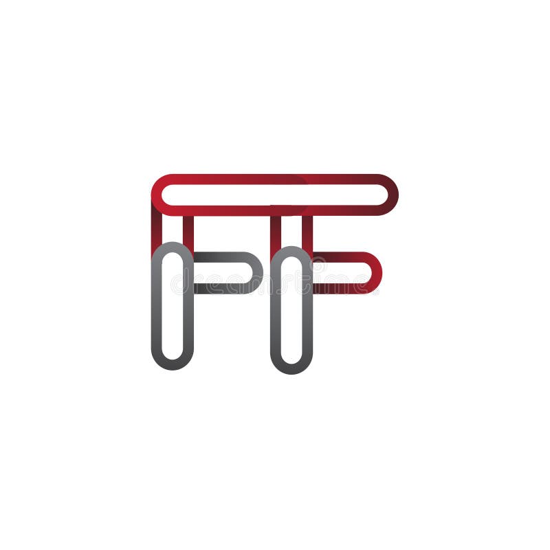 Initial Logo Letter FF, Linked Outline Red and Grey Colored, Rounded ...