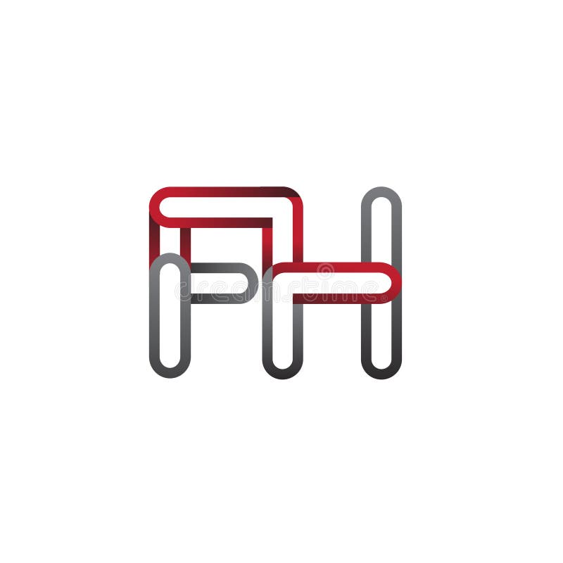 Initial Logo Letter FH, Linked Outline Red and Grey Colored, Rounded ...