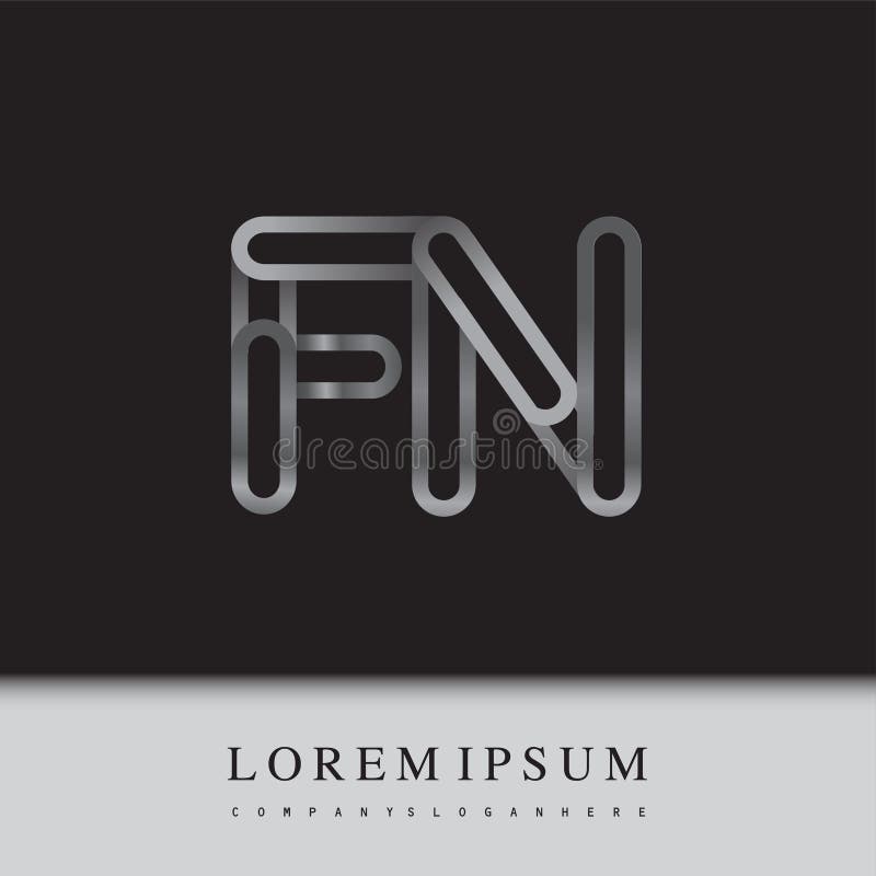 Initial Logo Letter FN, Linked Outline Silver Colored, Rounded Logotype ...