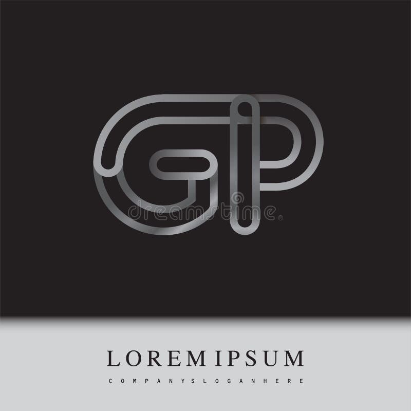 Initial Logo Letter GP, Linked Outline Silver Colored, Rounded Logotype ...