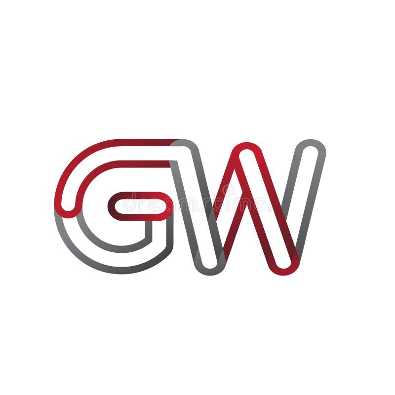 Initial Logo Letter GW, Linked Outline Red and Grey Colored, Rounded ...