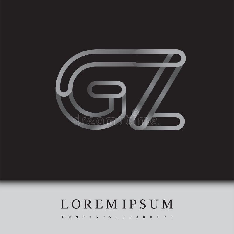 Initial Logo Letter GZ, Linked Outline Silver Colored, Rounded Logotype ...