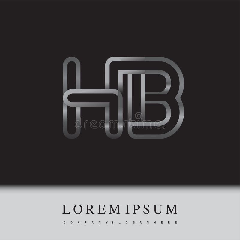 Initial Logo Letter HB, Linked Outline Silver Colored, Rounded Logotype ...