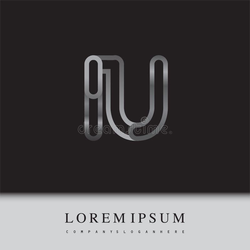Initial Logo Letter IU, Linked Outline Silver Colored, Rounded Logotype ...
