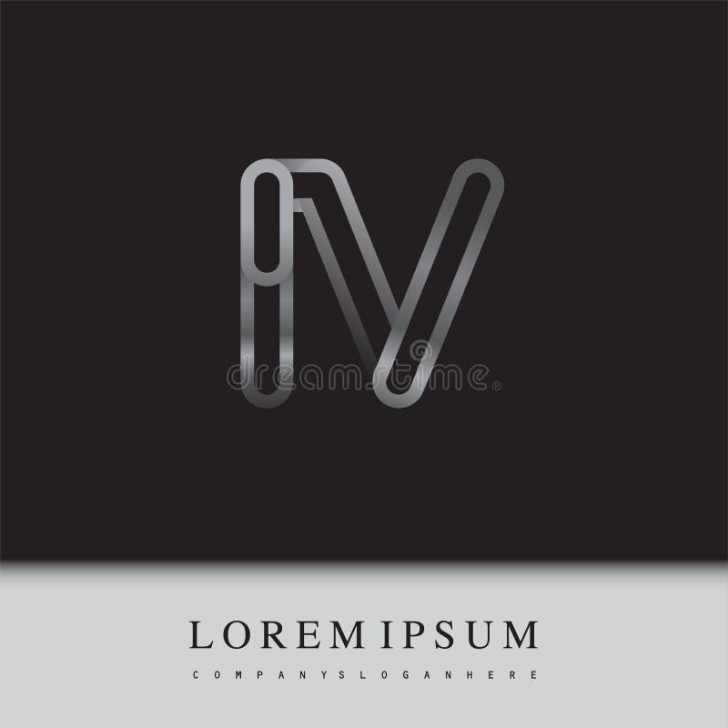 Initial Logo Letter IV, Linked Outline Silver Colored, Rounded Logotype ...