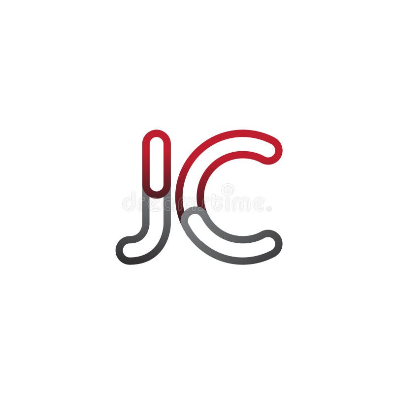 Initial Logo Letter JC, Linked Outline Red and Grey Colored, Rounded ...