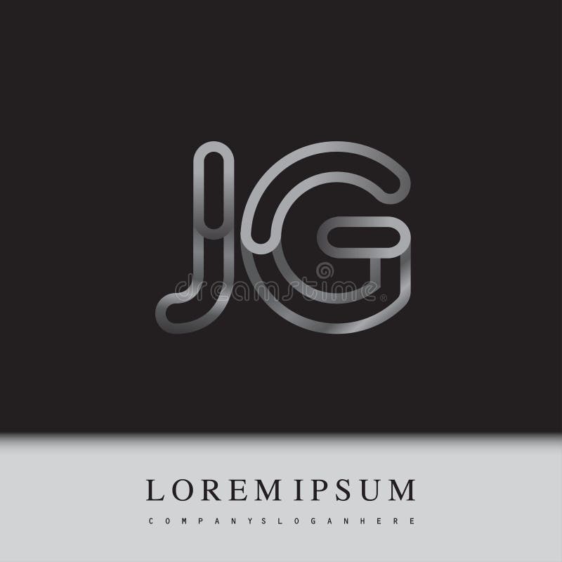 Initial Logo Letter JG, Linked Outline Silver Colored, Rounded Logotype ...