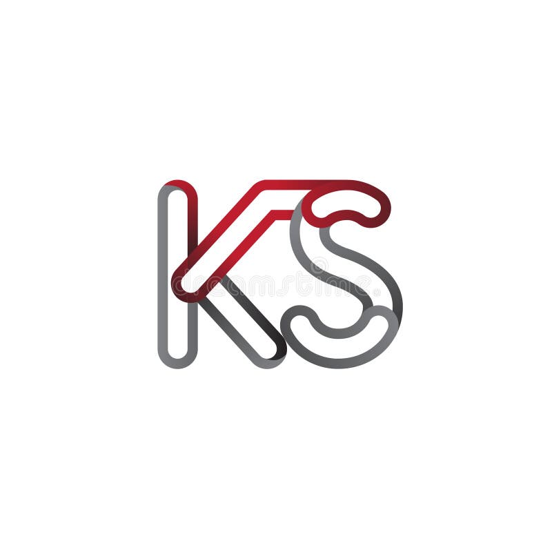 Initial Logo Letter KS, Linked Outline Red and Grey Colored, Rounded ...