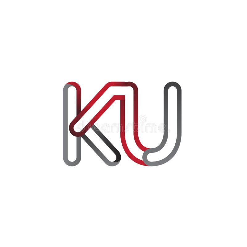 Initial Logo Letter KU, Linked Outline Red and Grey Colored, Rounded ...