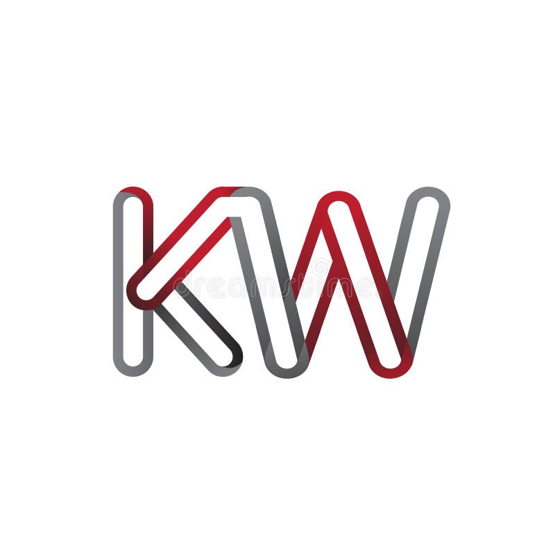 Initial Logo Letter KW, Linked Outline Red and Grey Colored, Rounded ...