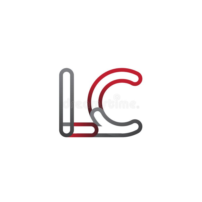 Initial Logo Letter LC, Linked Outline Red and Grey Colored, Rounded ...