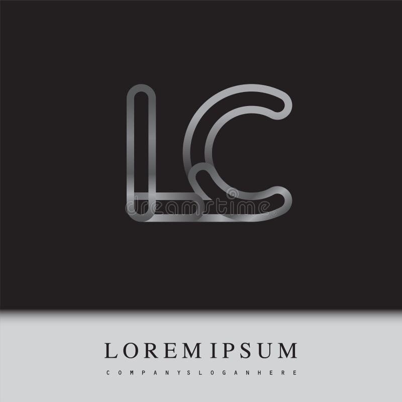 Initial Logo Letter LC, Linked Outline Silver Colored, Rounded Logotype ...