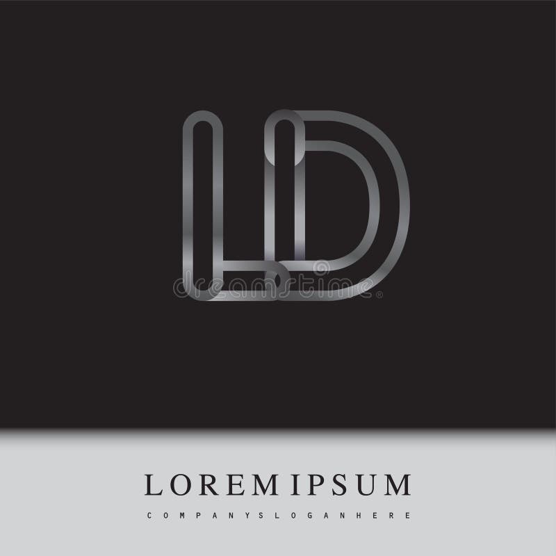 Initial Logo Letter LD, Linked Outline Silver Colored, Rounded Logotype ...