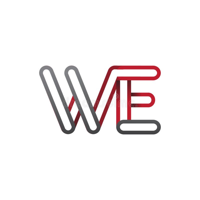 Initial Logo Letter we, Linked Outline Red and Grey Colored, Rounded ...